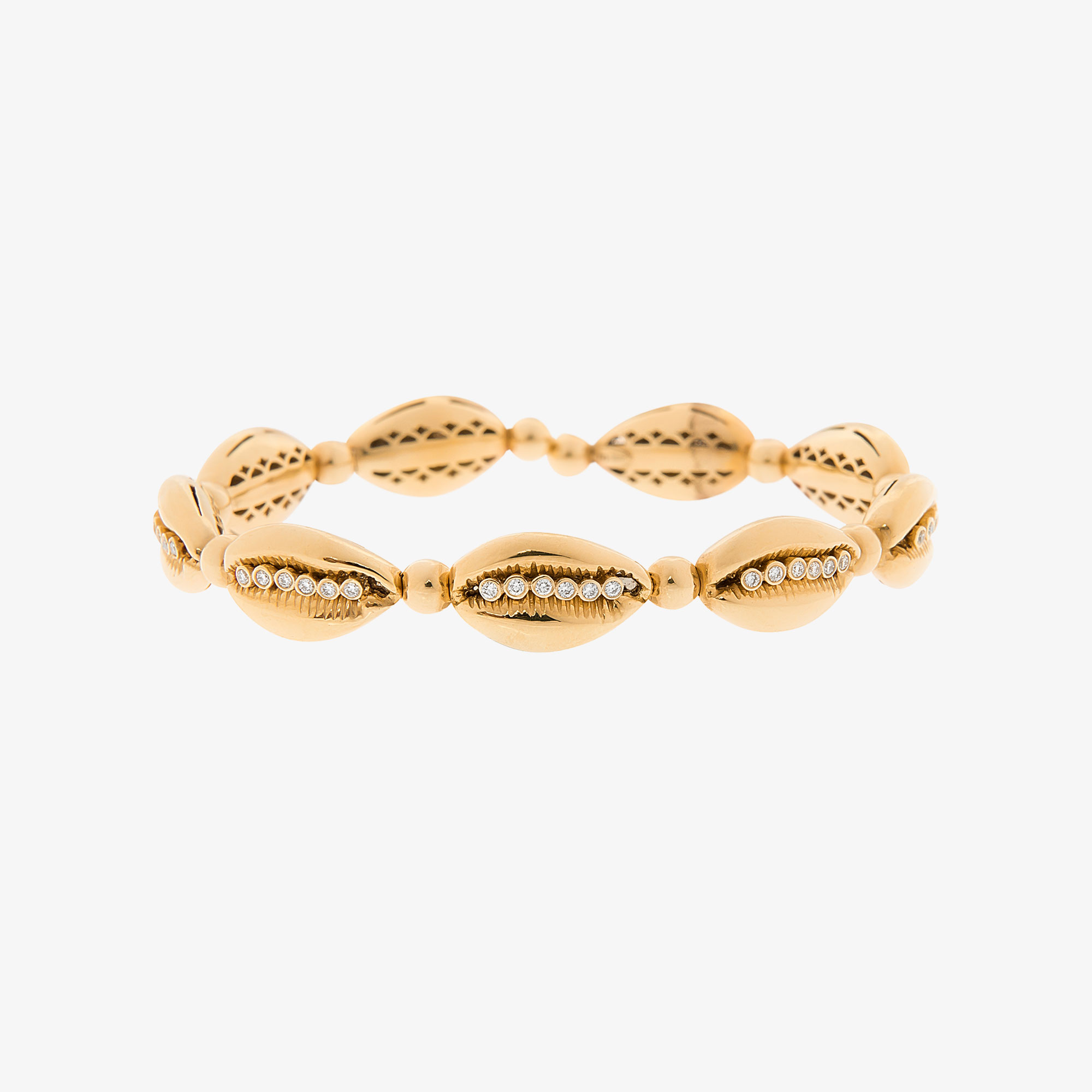 Sea shells gold bangle with diamonds | Venetia Vildiridis E-Shop