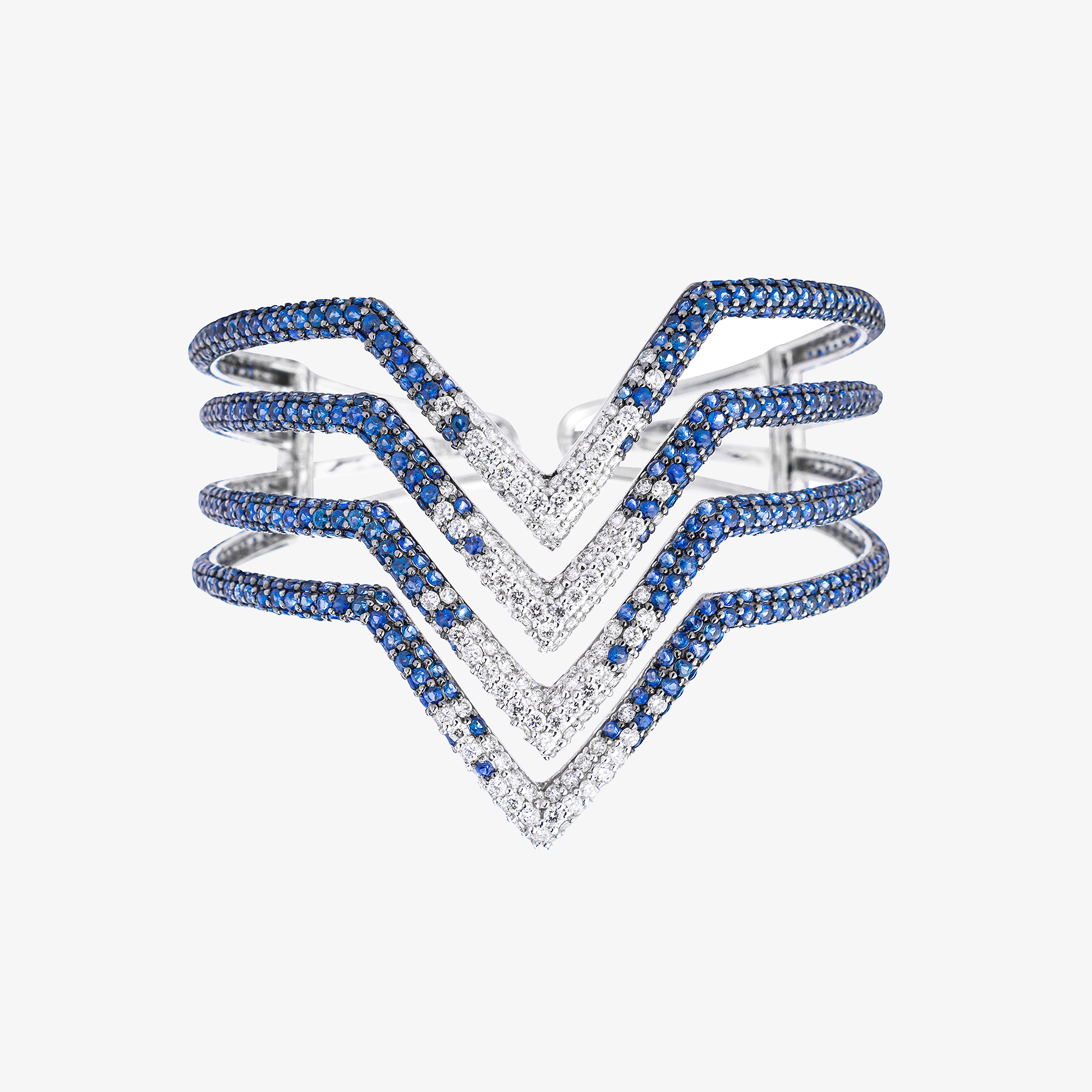 Parallel geometric bangle with diamonds and sapphires | Venetia ...