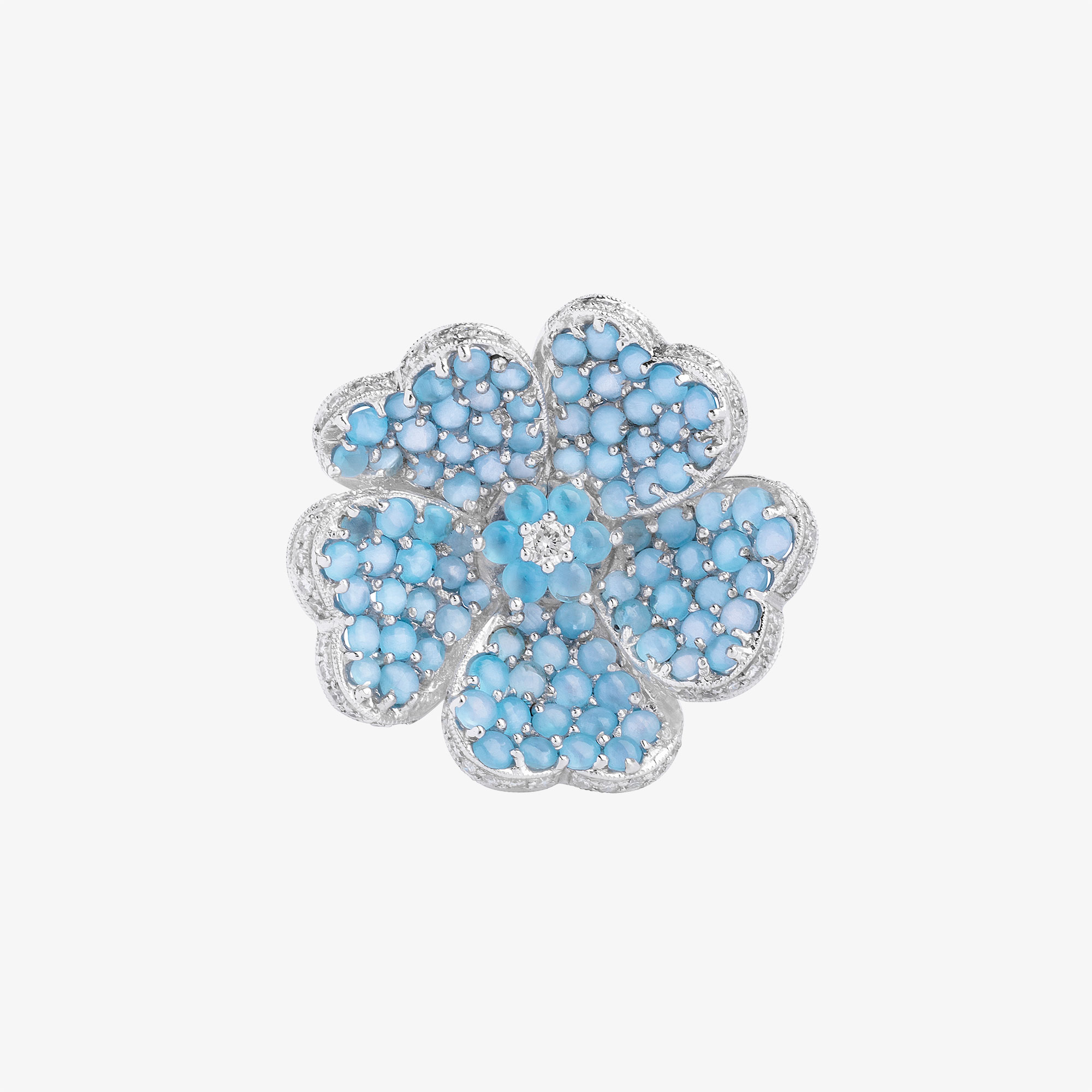 Unique blue flower ring with diamonds | Venetia Vildiridis E-Shop