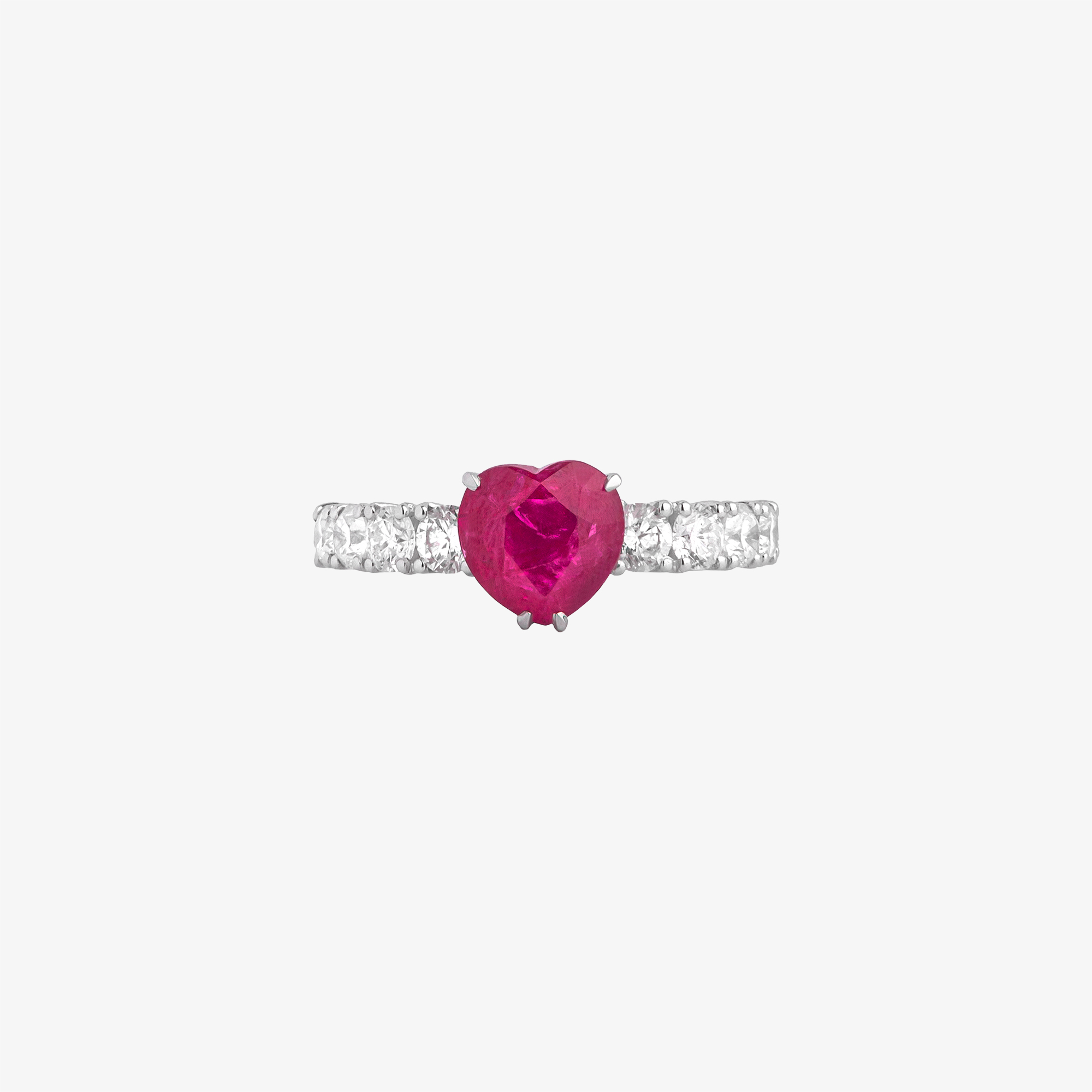 white gold ring with a red ruby heart | Venetia Vildiridis E-Shop