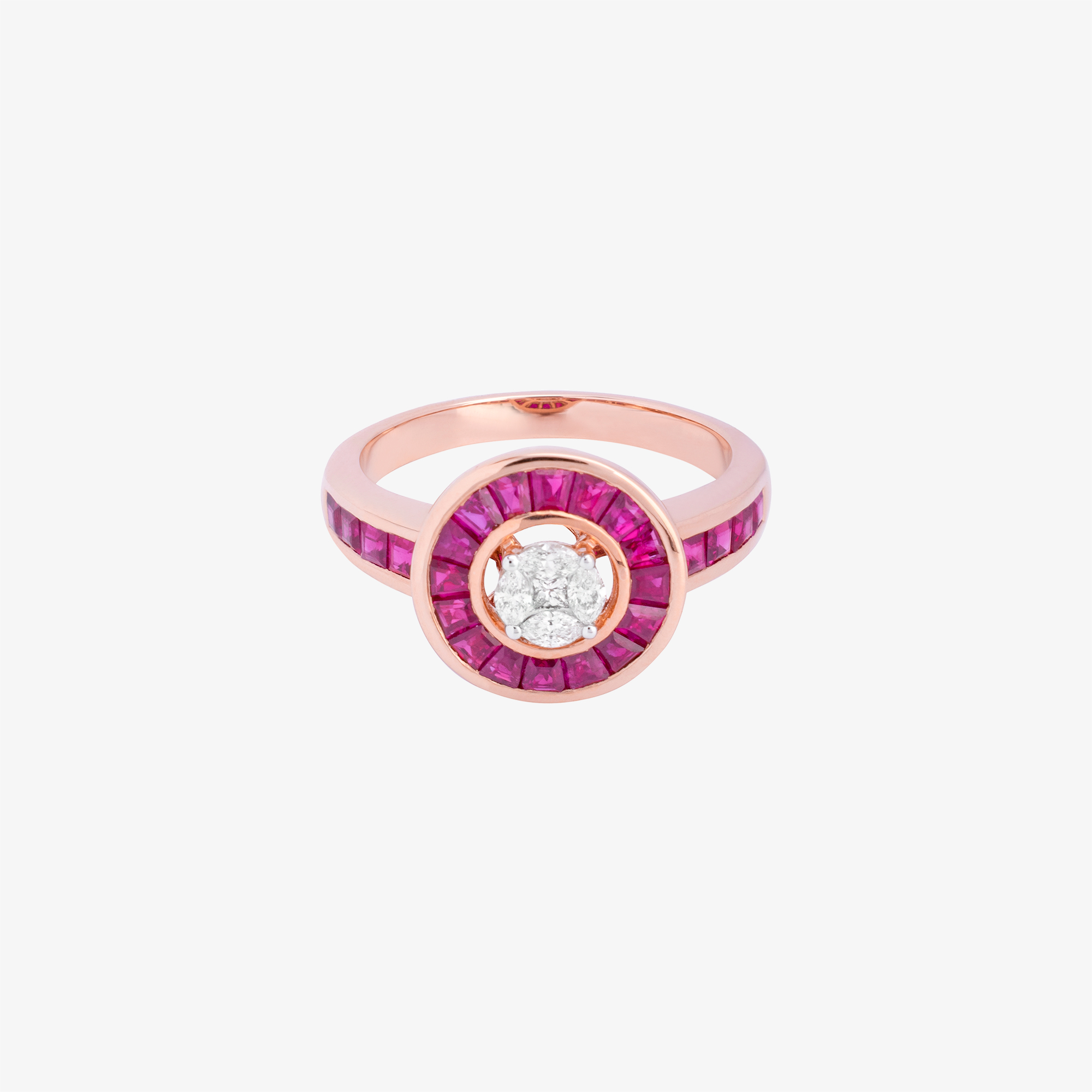 Pink gold round ruby ring with diamonds | Venetia Vildiridis E-Shop