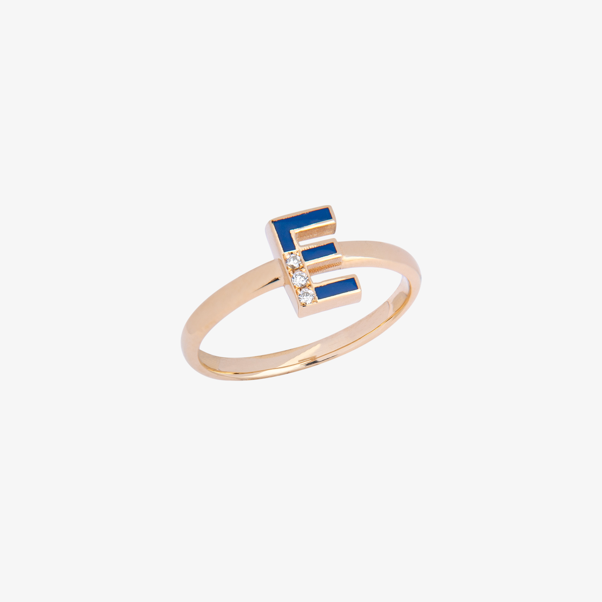 Gold "E" ring with blue enamel | Venetia Vildiridis E-Shop