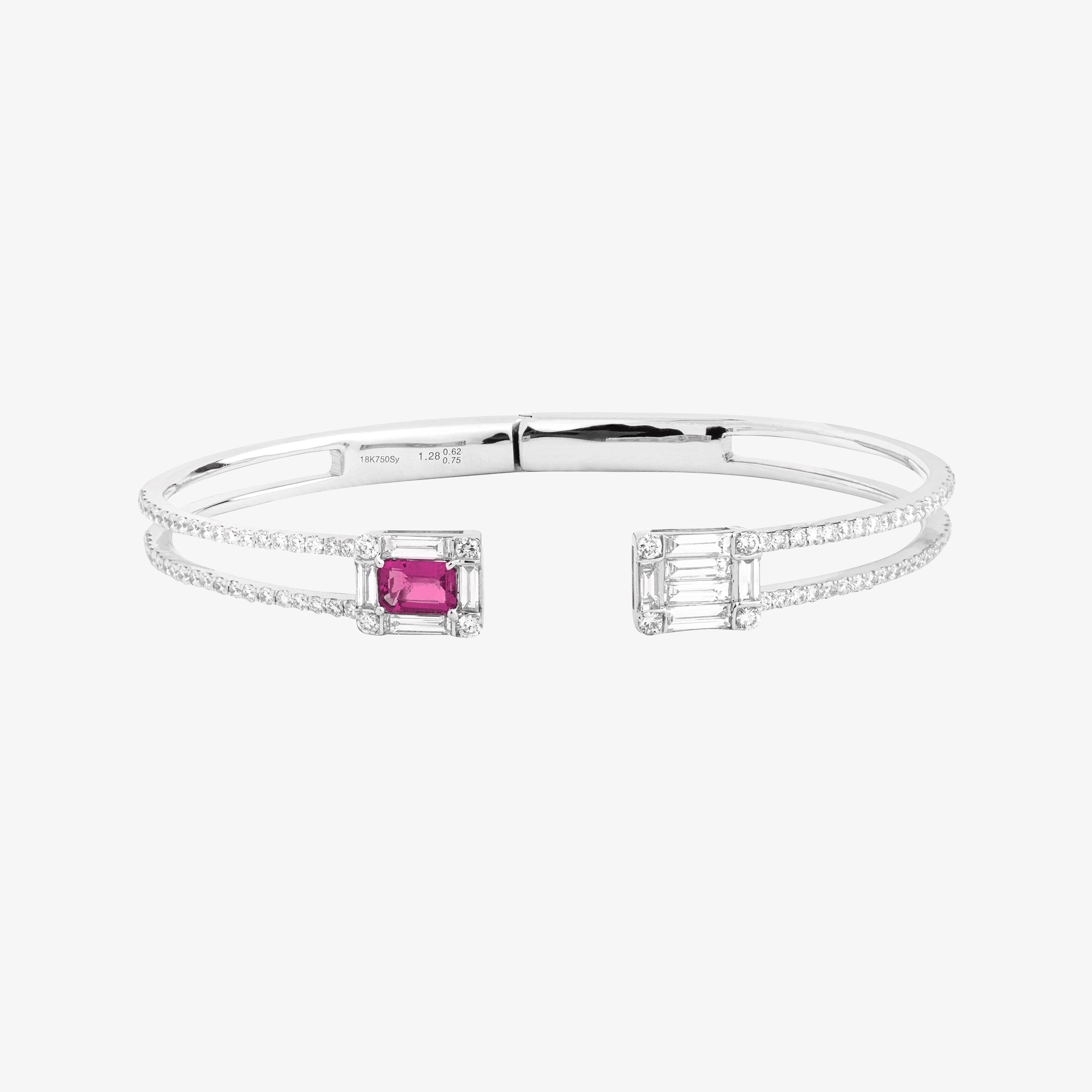 White gold bangle with diamonds and ruby | Venetia Vildiridis E-Shop