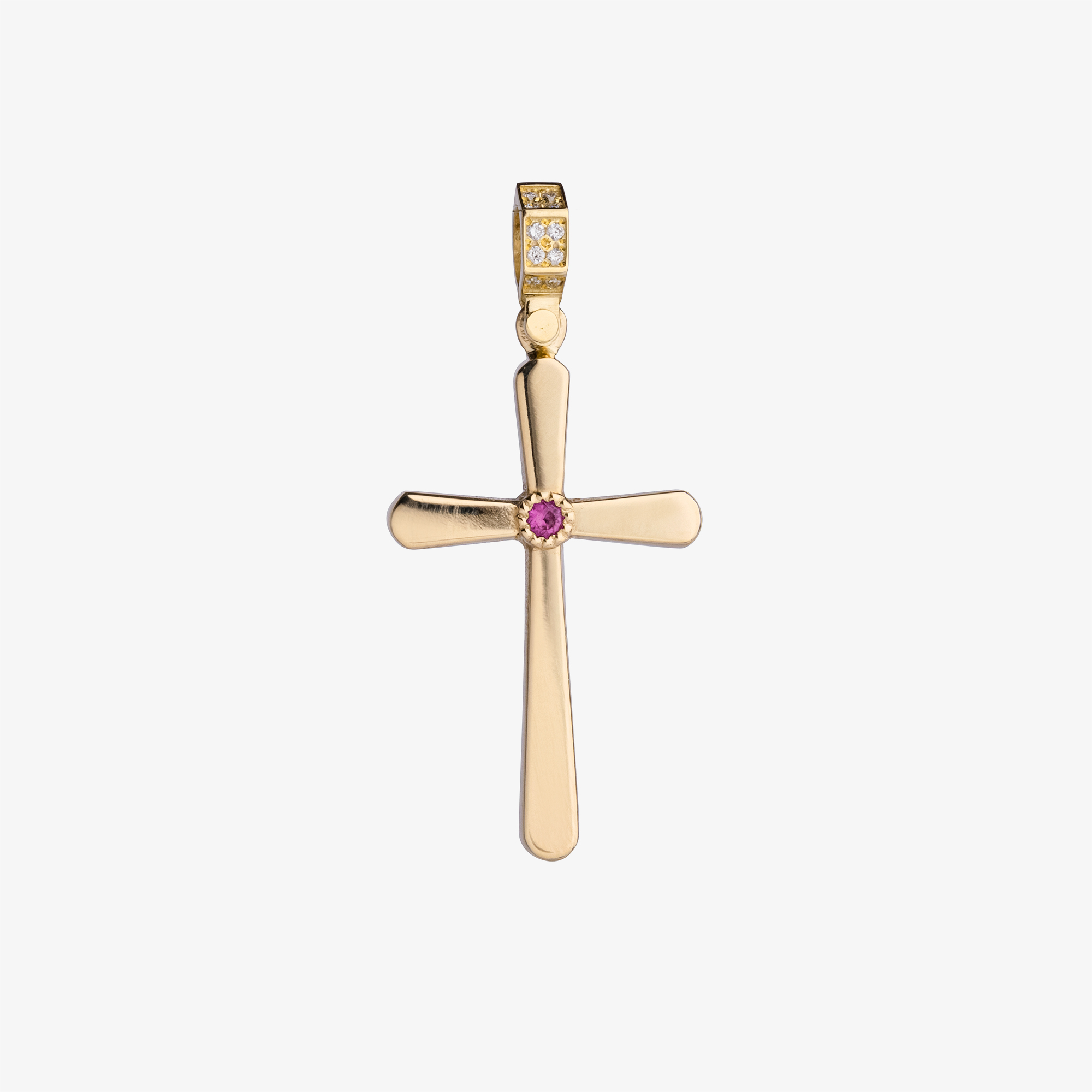 gold cross with a ruby and diamond details | Venetia Vildiridis E-Shop
