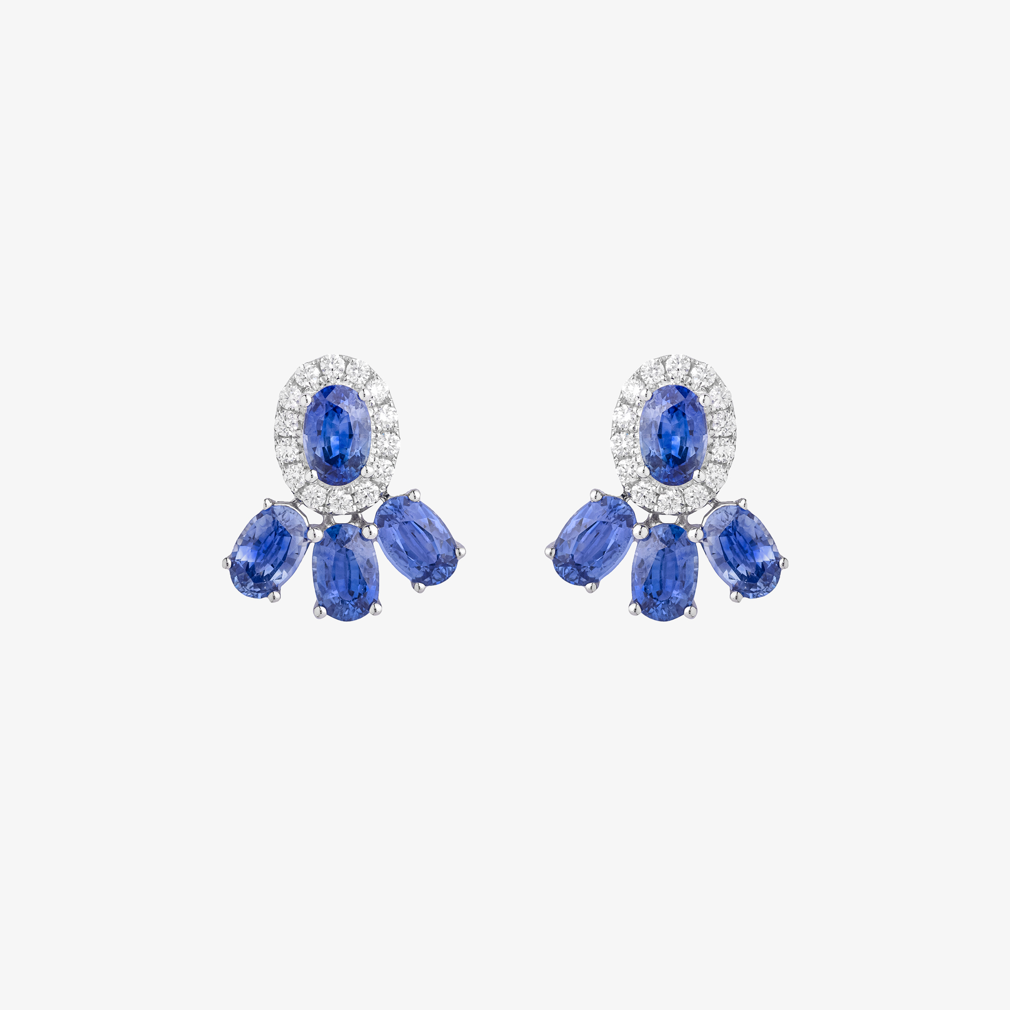 White gold studs with oval cut sapphires | Venetia Vildiridis E-Shop