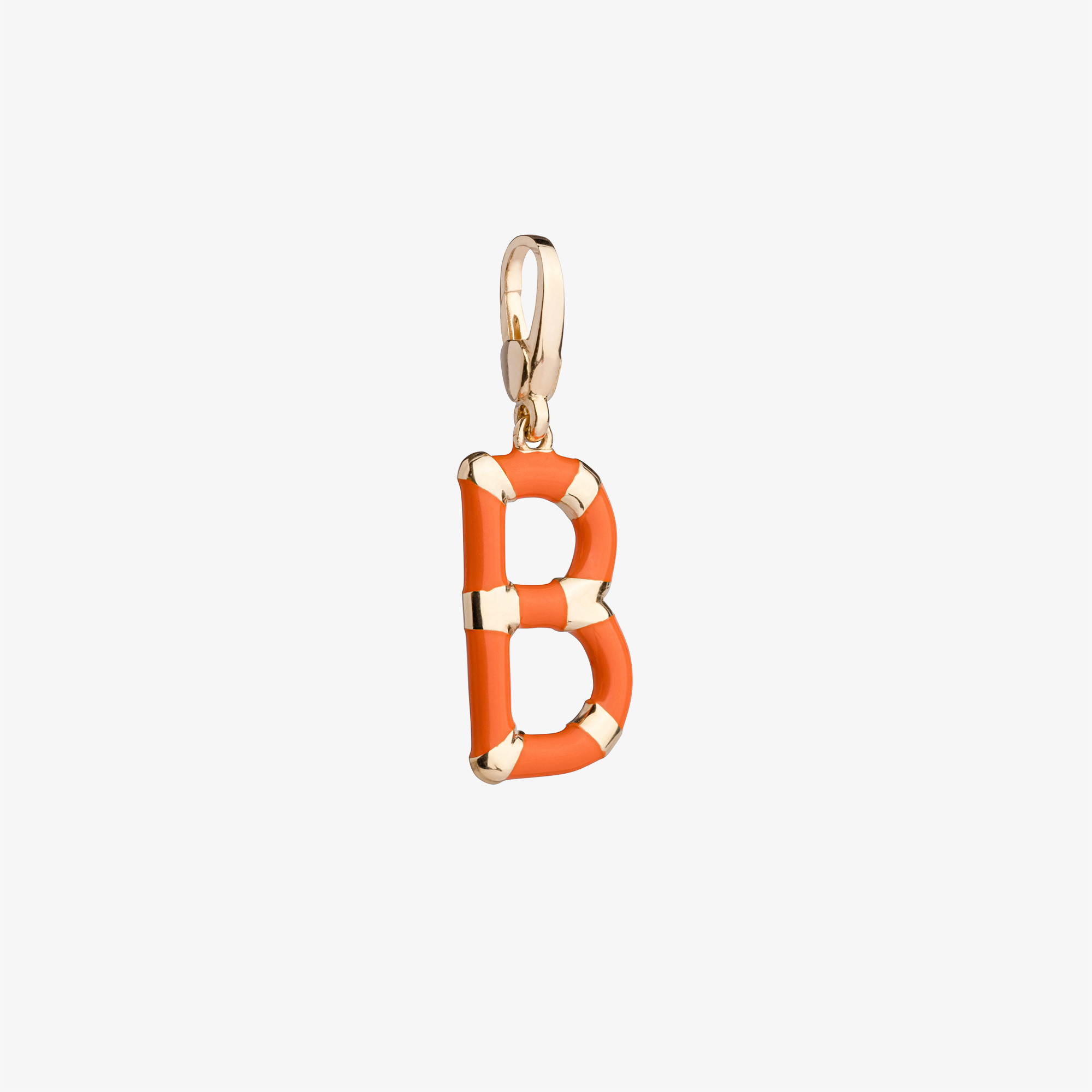 Gold B pendant with orange enamel | Venetia Vildiridis E-Shop