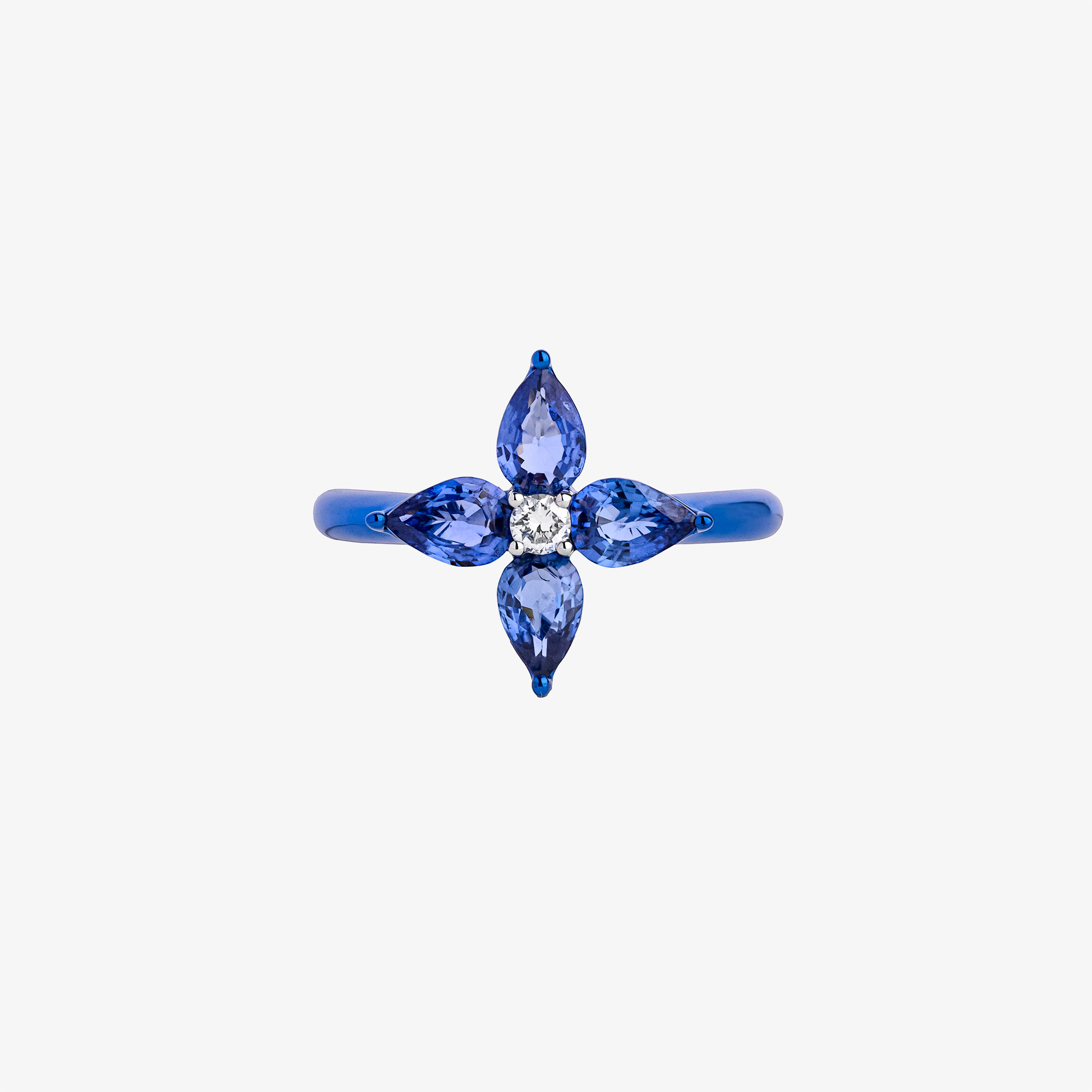 Blue flower ring with sapphire stones | Venetia Vildiridis E-Shop