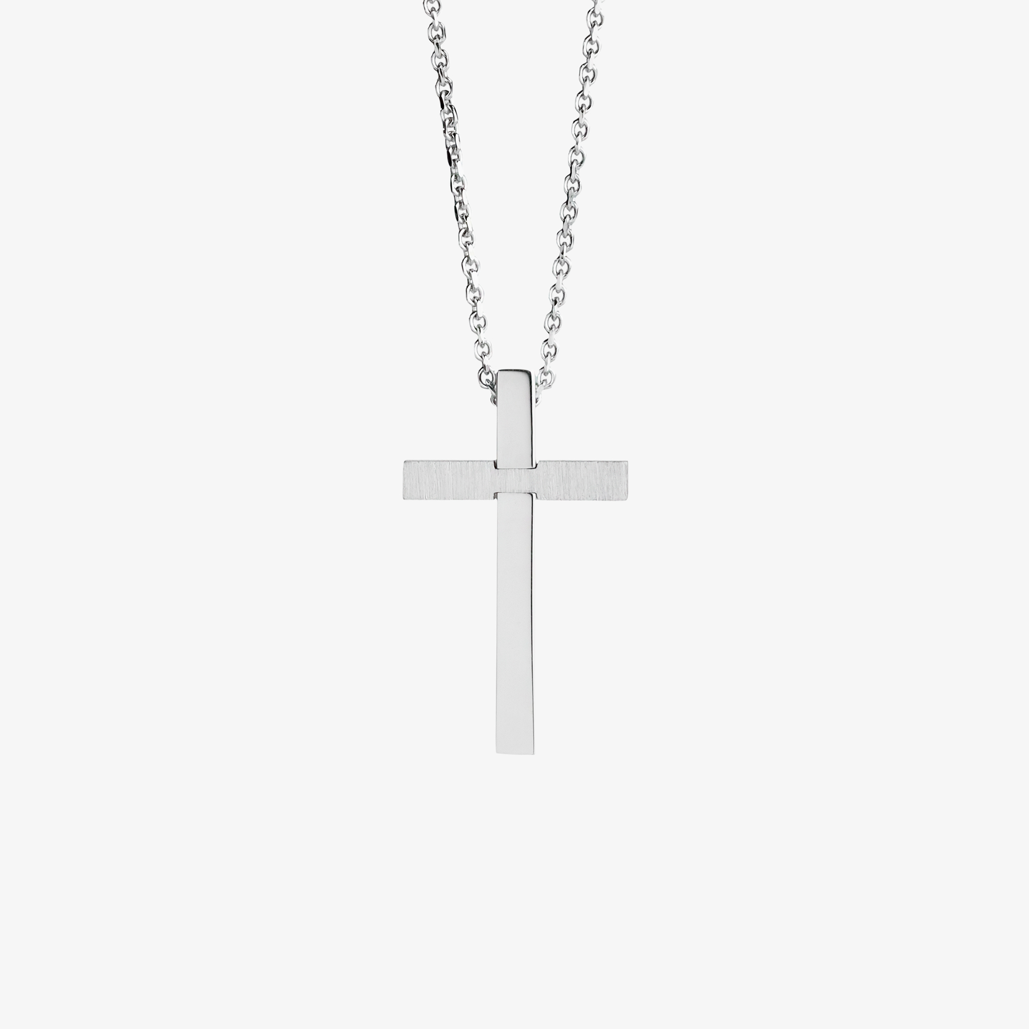 White gold cross with matte detail and chain | Venetia Vildiridis E-Shop
