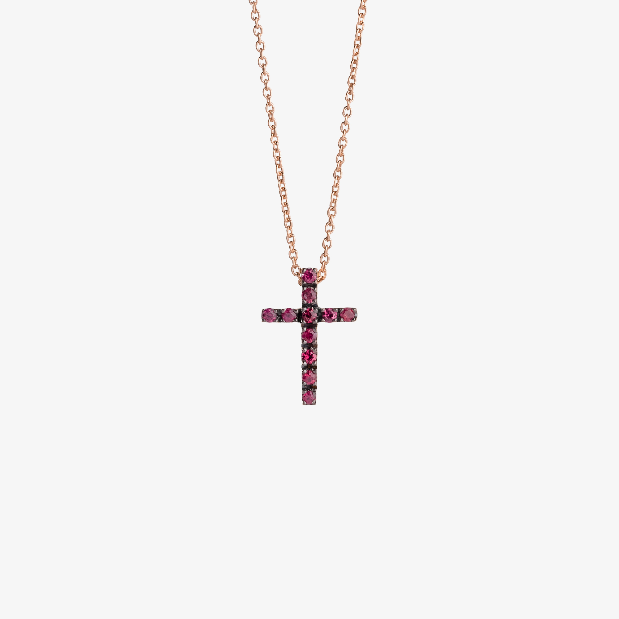 Tiny pink gold cross with rubies | Venetia Vildiridis E-Shop