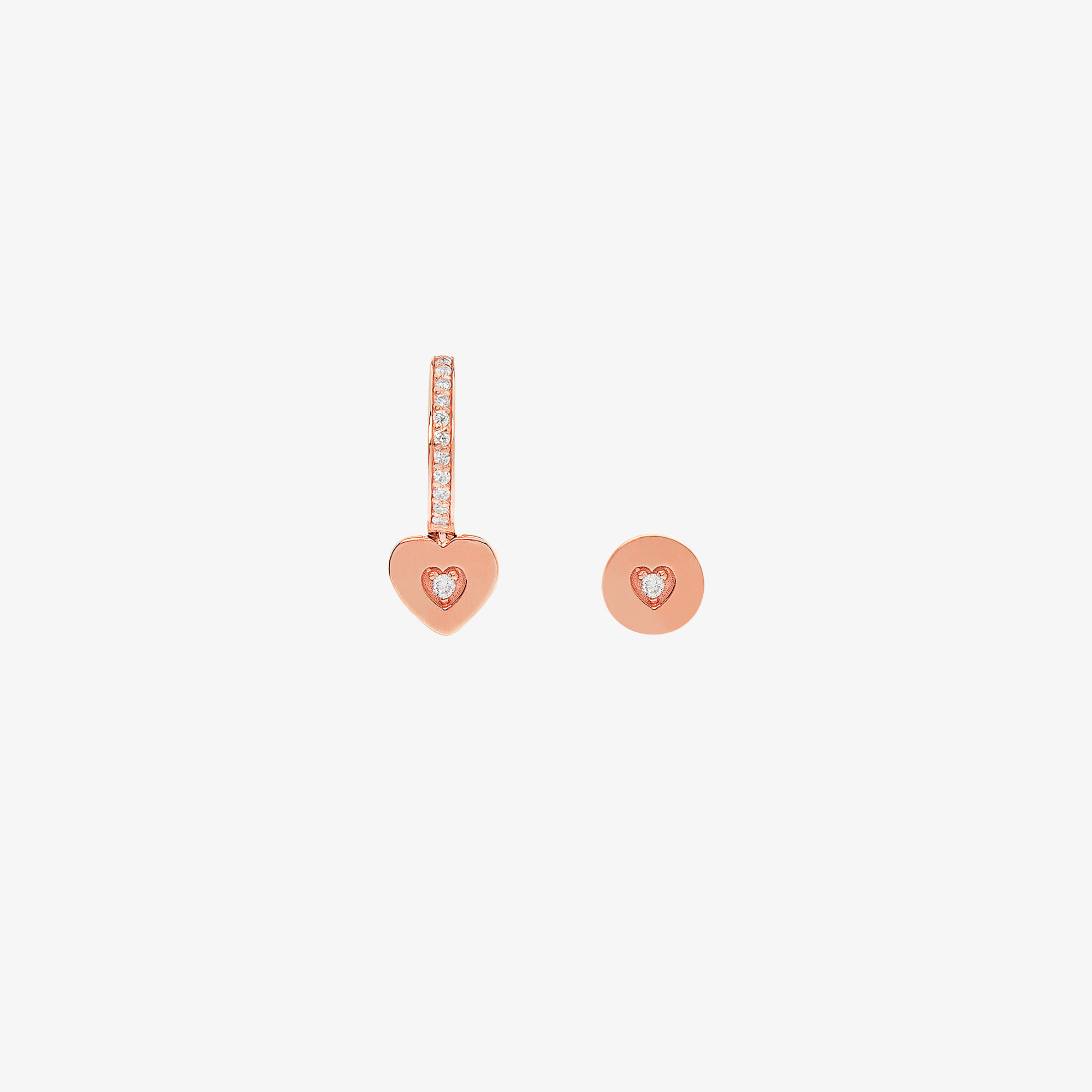 pink gold hoop and stud earrings with hearts | Venetia Vildiridis E-Shop