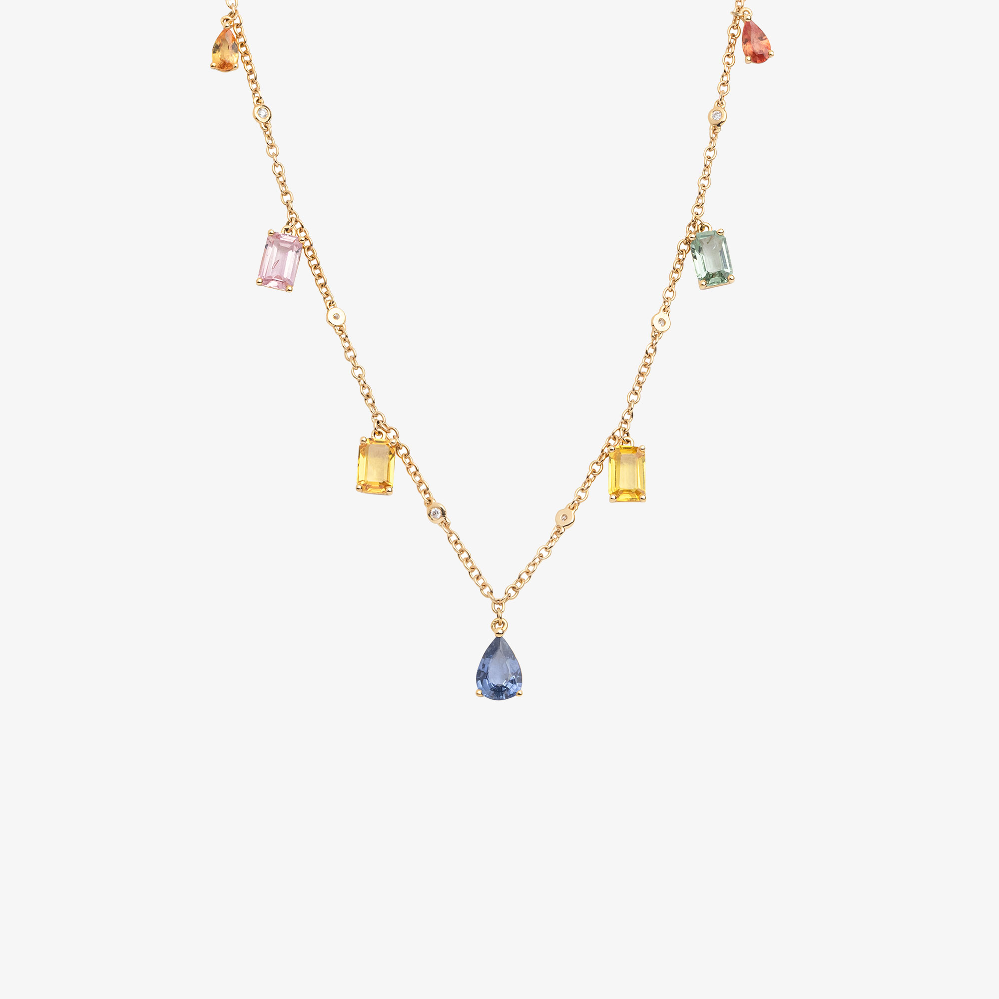 Fun thin gold necklace with fancy colored sapphires | Venetia ...