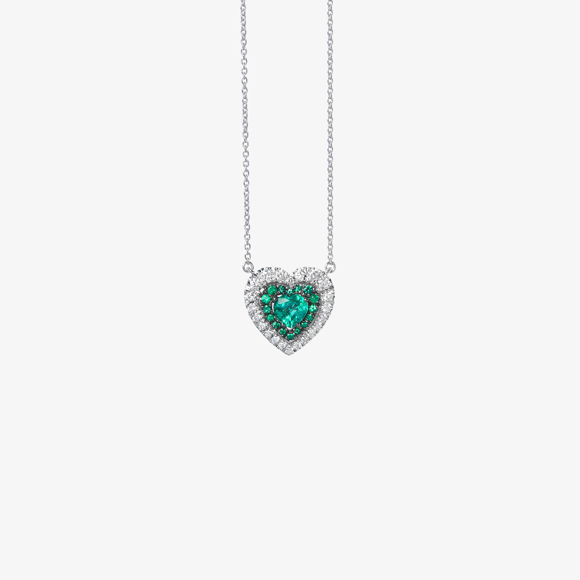 White gold emerald heart pendant with diamonds | Venetia Vildiridis E-Shop
