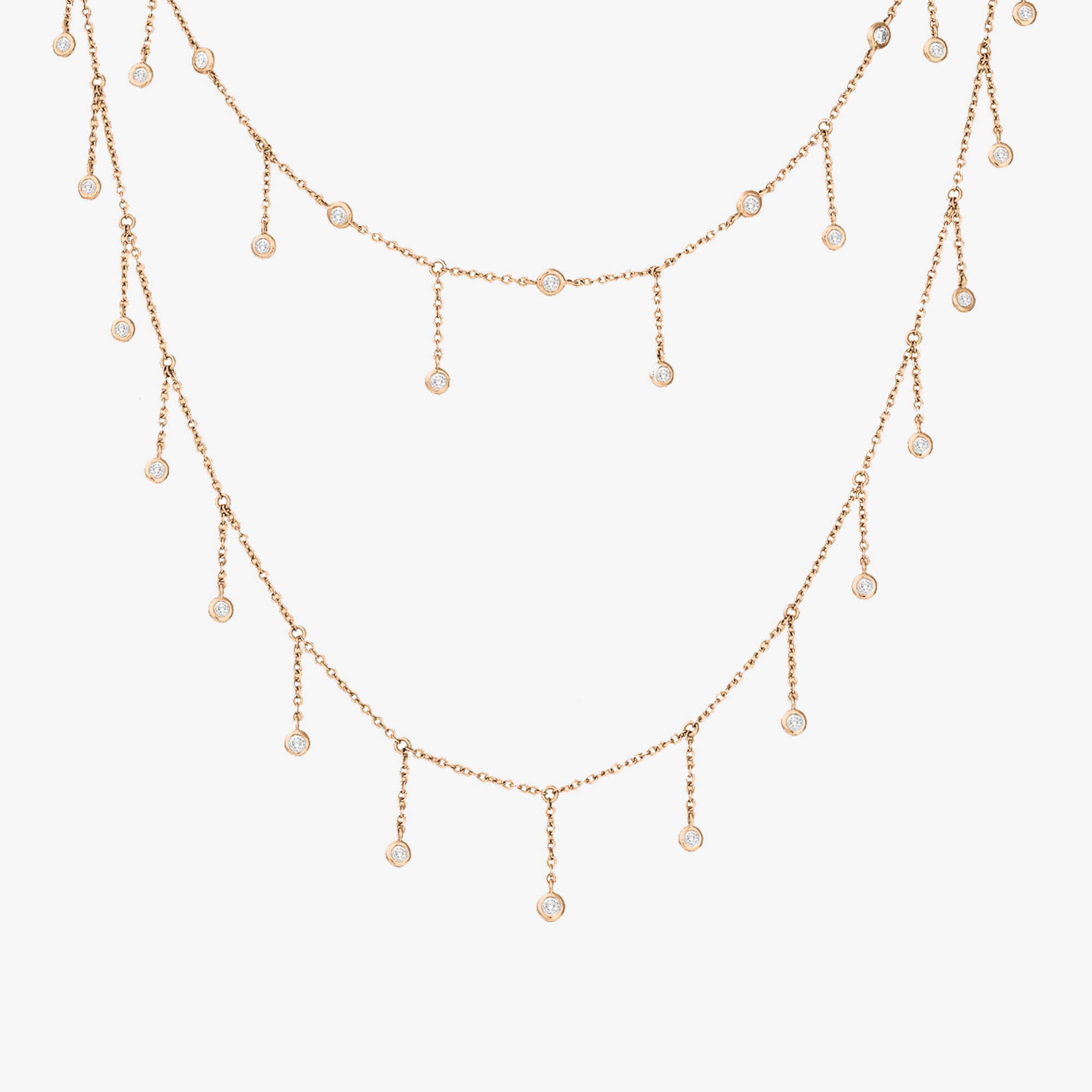 Pink gold double chain necklace with hanging diamonds | Venetia ...