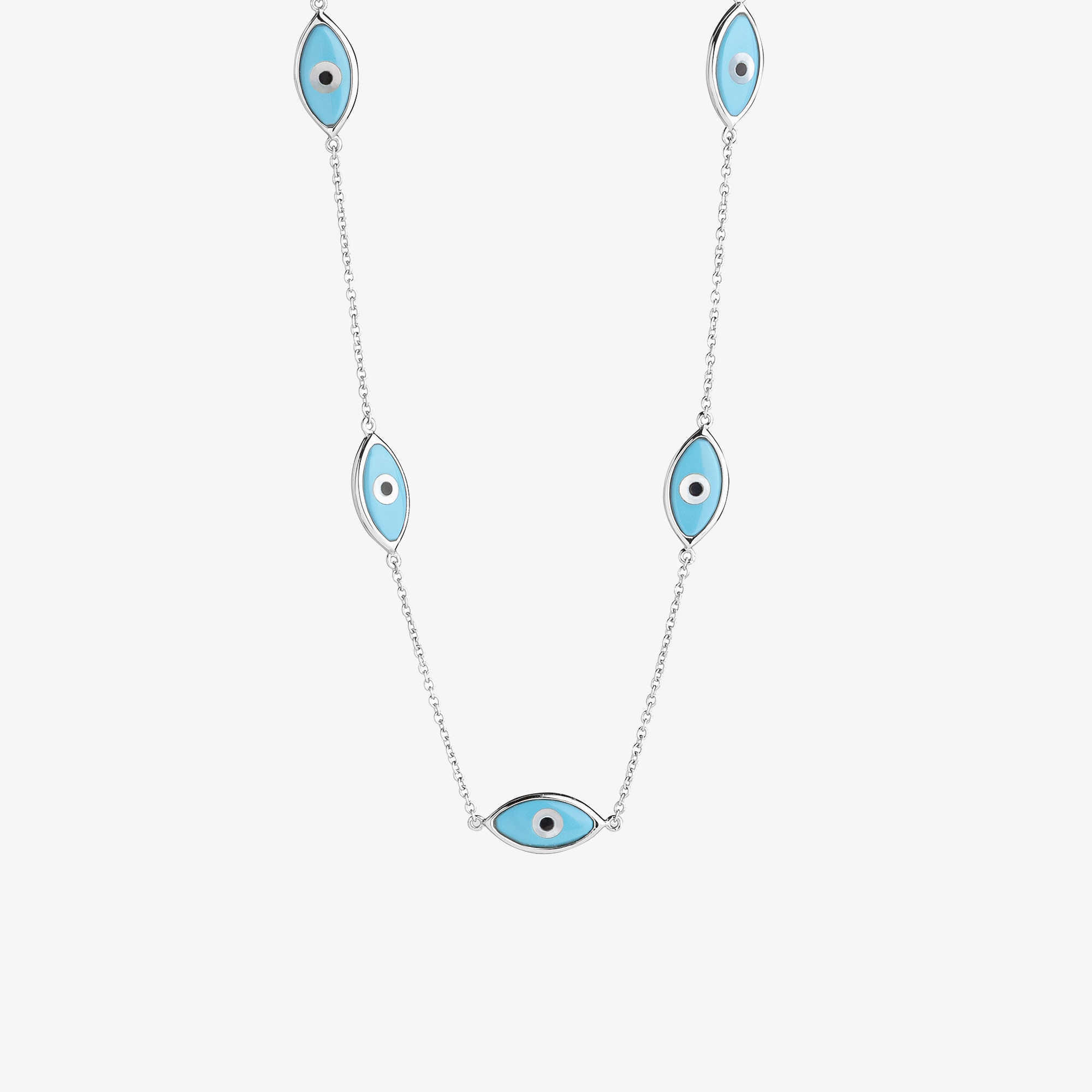 White gold chain with blue eyes | Venetia Vildiridis E-Shop