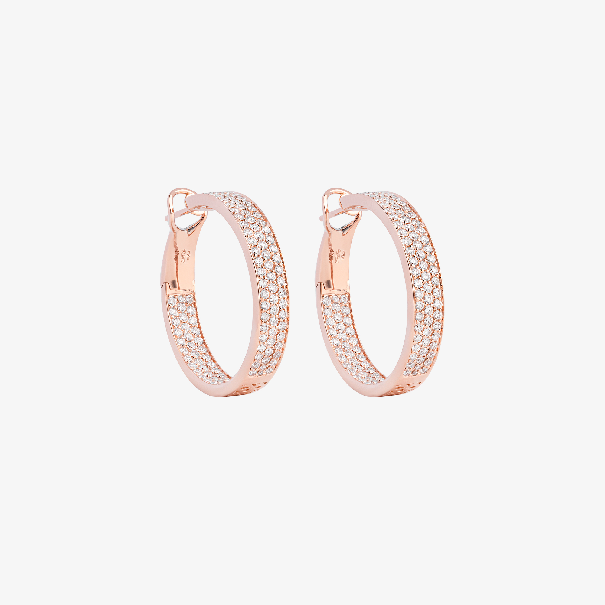 Pink gold pave diamonds hoops | Venetia Vildiridis E-Shop