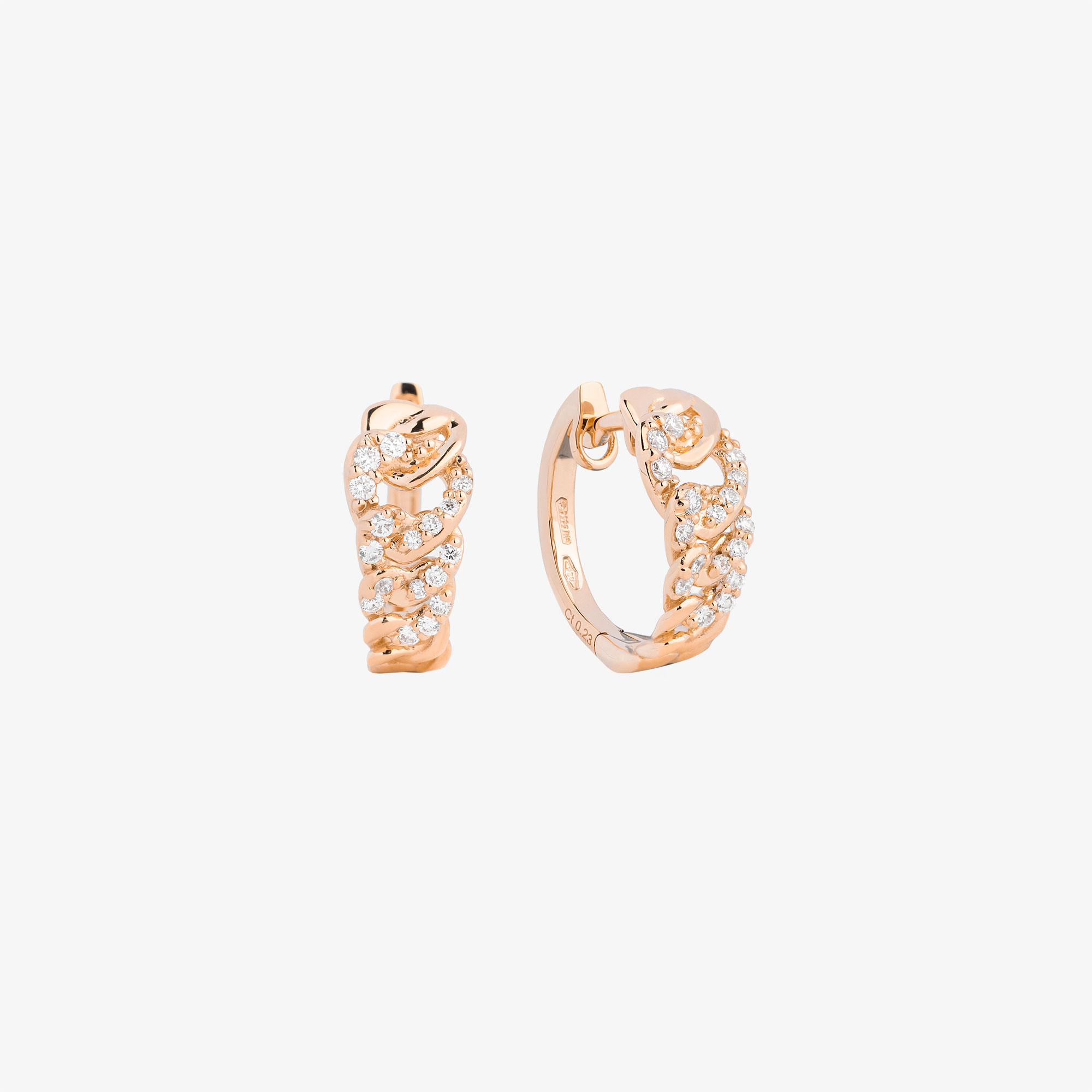 Small pink gold chain hoops with diamonds | Venetia Vildiridis E-Shop