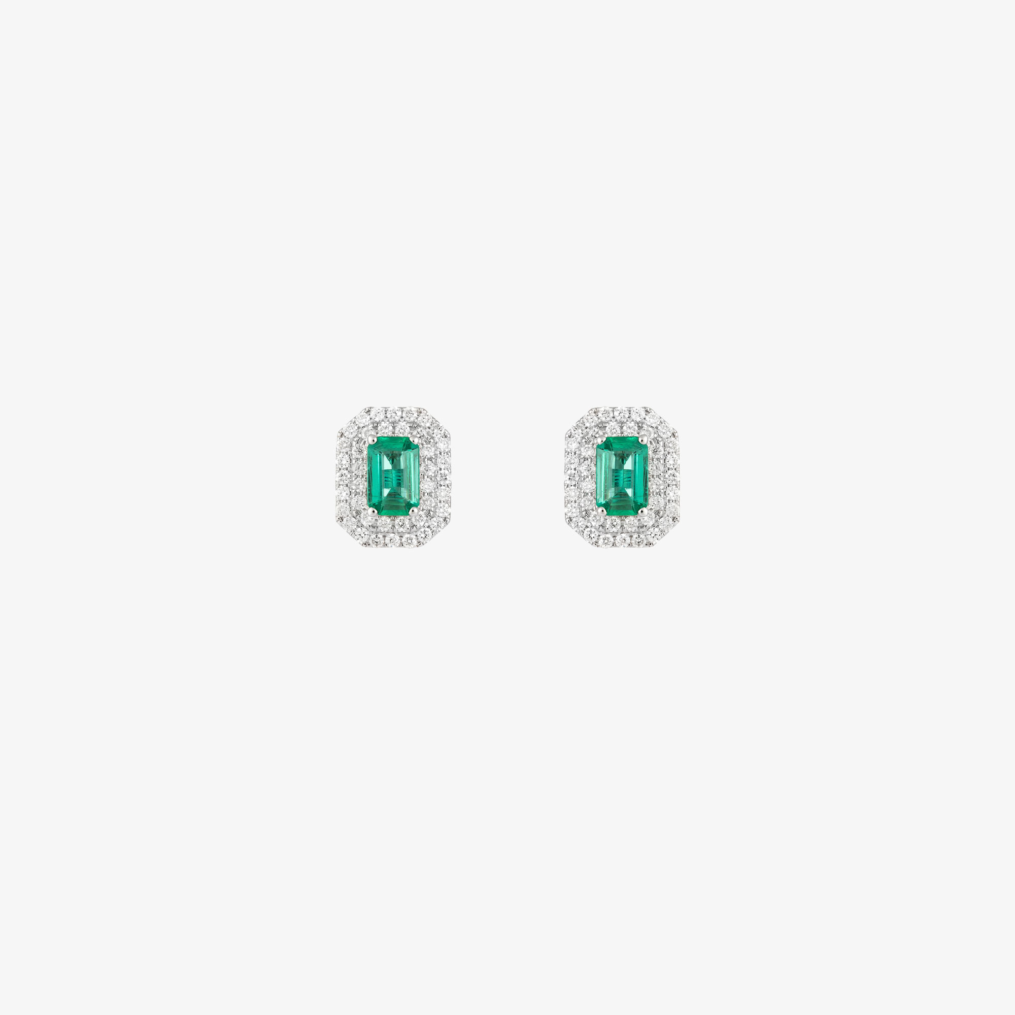 White gold square emerald earrings with diamonds | Venetia Vildiridis E-Shop