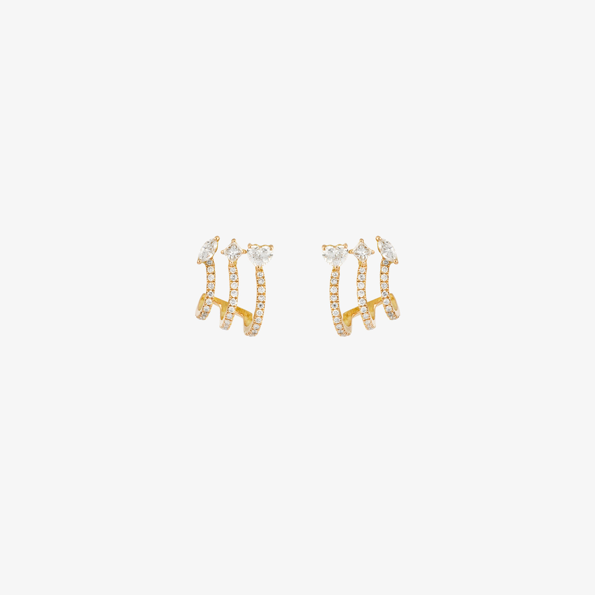 Gold triple hoops with mixed cut diamonds | Venetia Vildiridis E-Shop