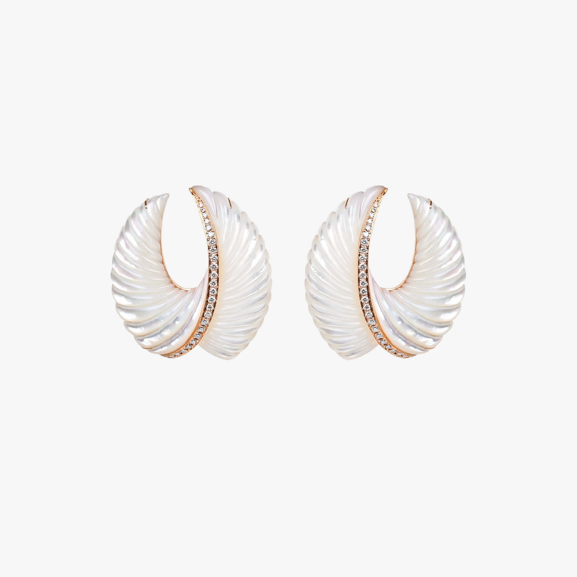 Large side hoop made of carved mother of pearl and diamonds | Venetia ...