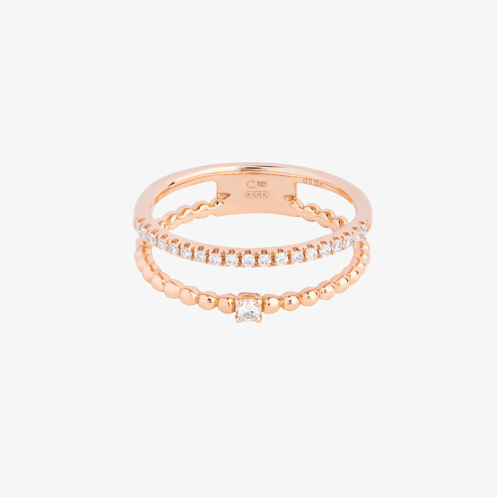 Thin pink gold double ring with diamonds | Venetia Vildiridis E-Shop