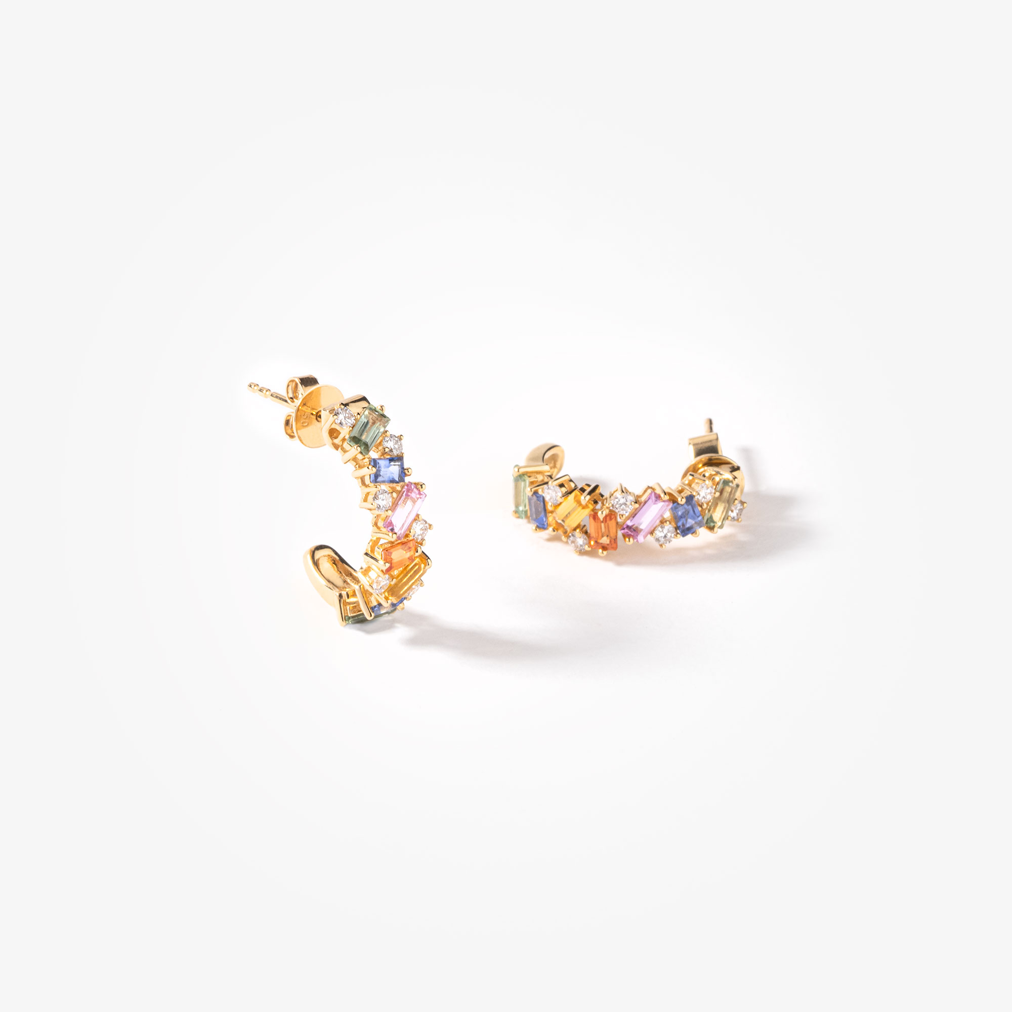 Small gold hoops with colourful sapphires and diamonds | Venetia ...