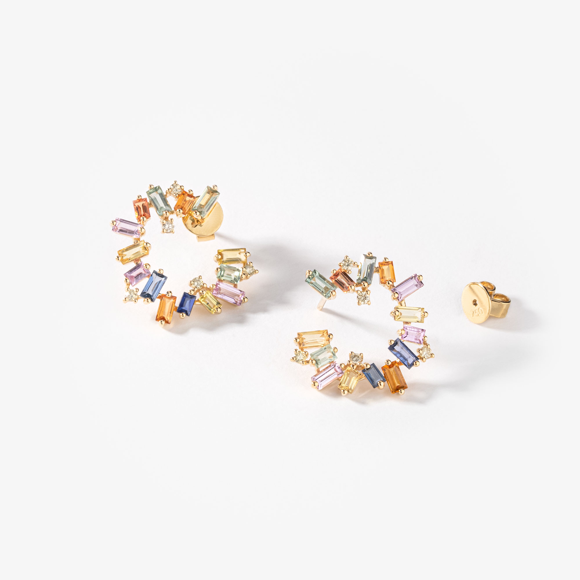 Small rainbow side hoops with diamonds | Venetia Vildiridis E-Shop