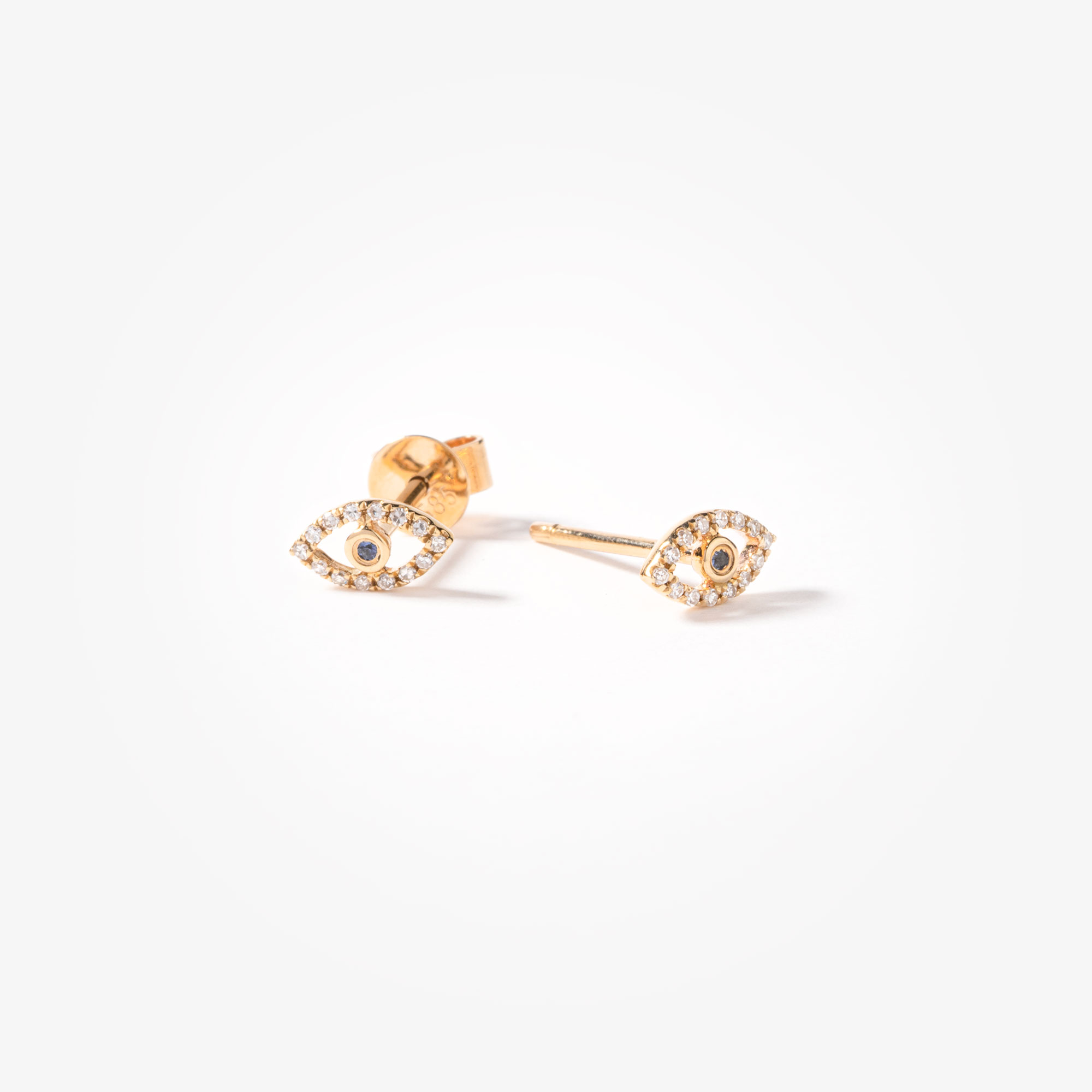 Tiny evil eye studs with sapphires and diamonds | Venetia Vildiridis E-Shop