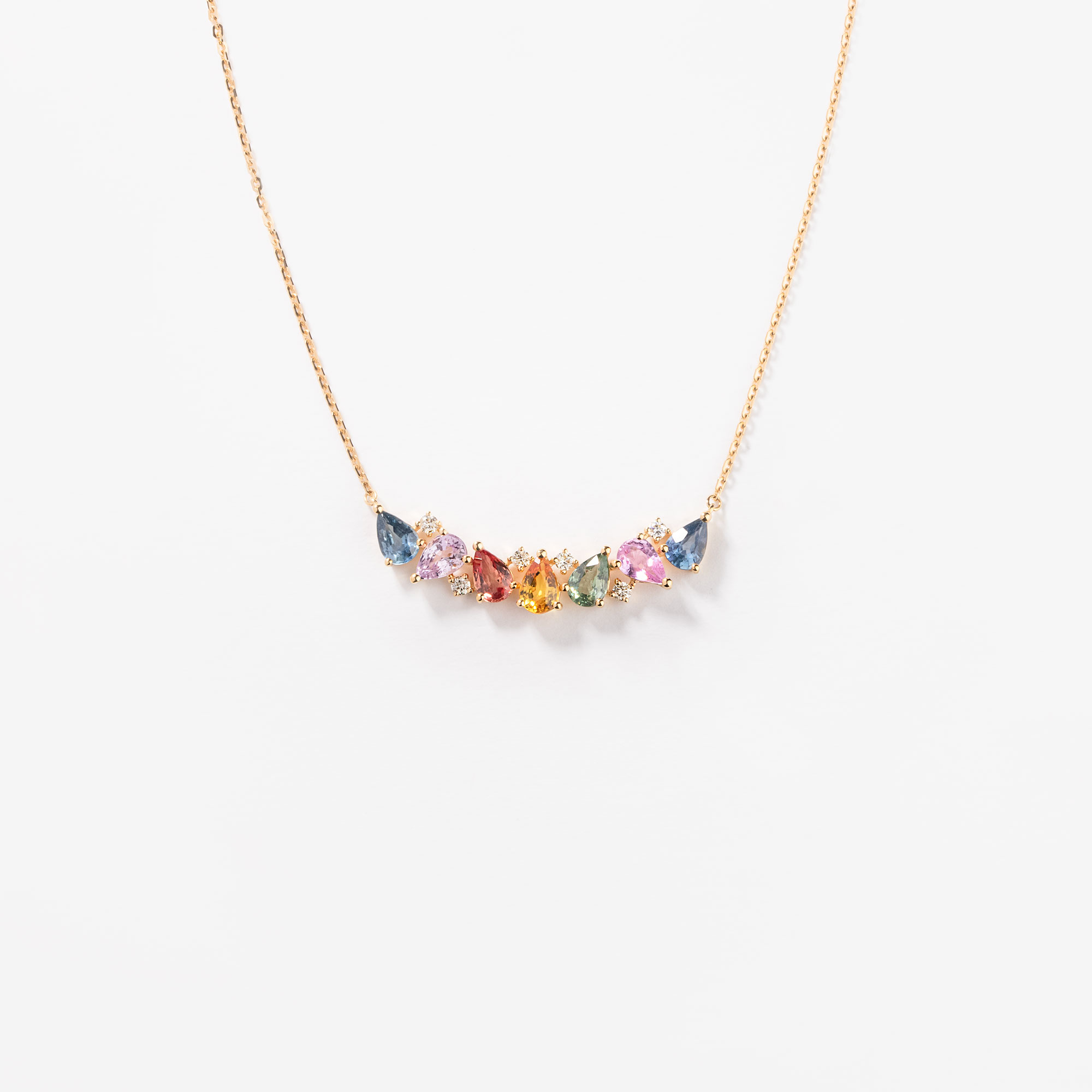 Gold rainbow sapphire drop necklace | Venetia Vildiridis E-Shop