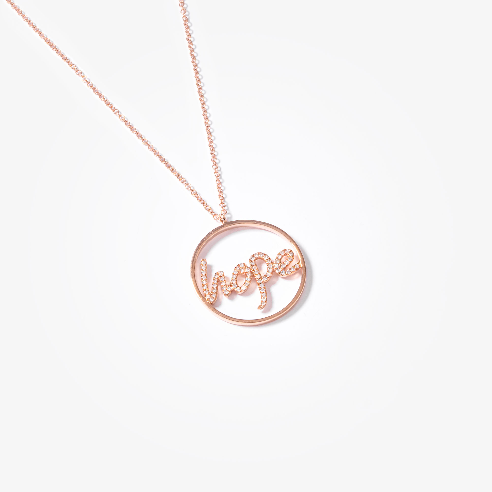 Pink gold round "hope" pendant with diamonds | Venetia Vildiridis E-Shop