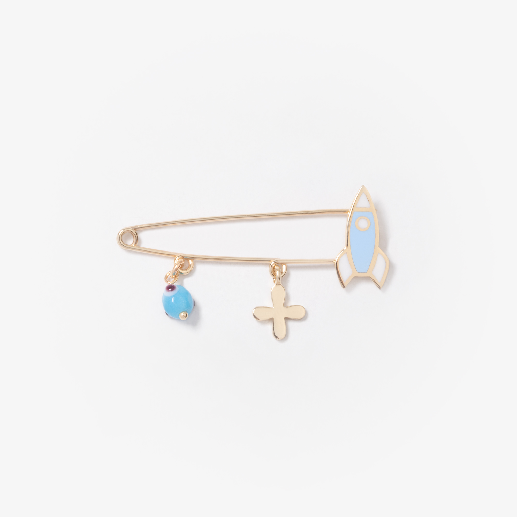 Gold rocket pin with blue enamel | Venetia Vildiridis E-Shop