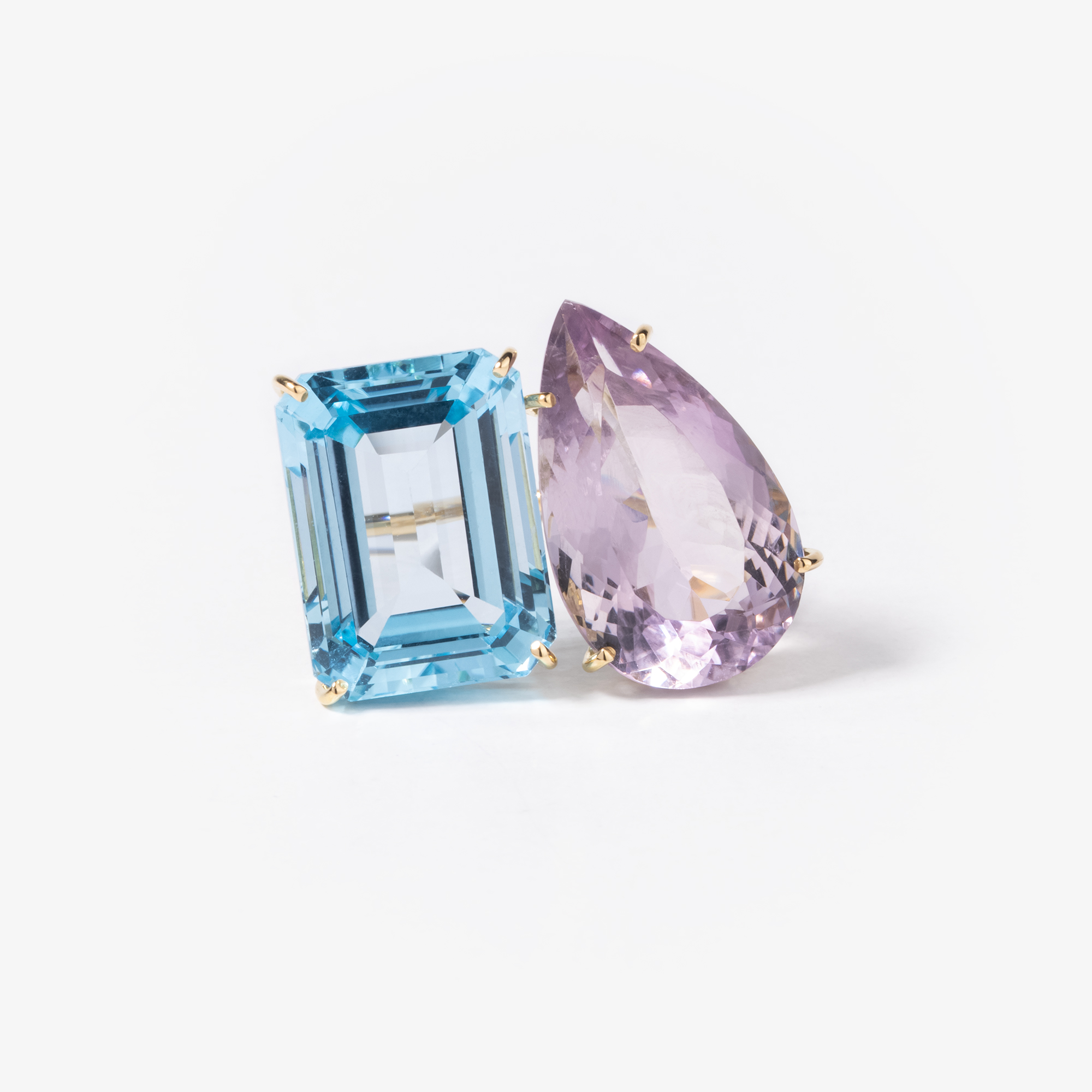 Double shape ring with amethyst and blue topaz | Venetia Vildiridis E-Shop