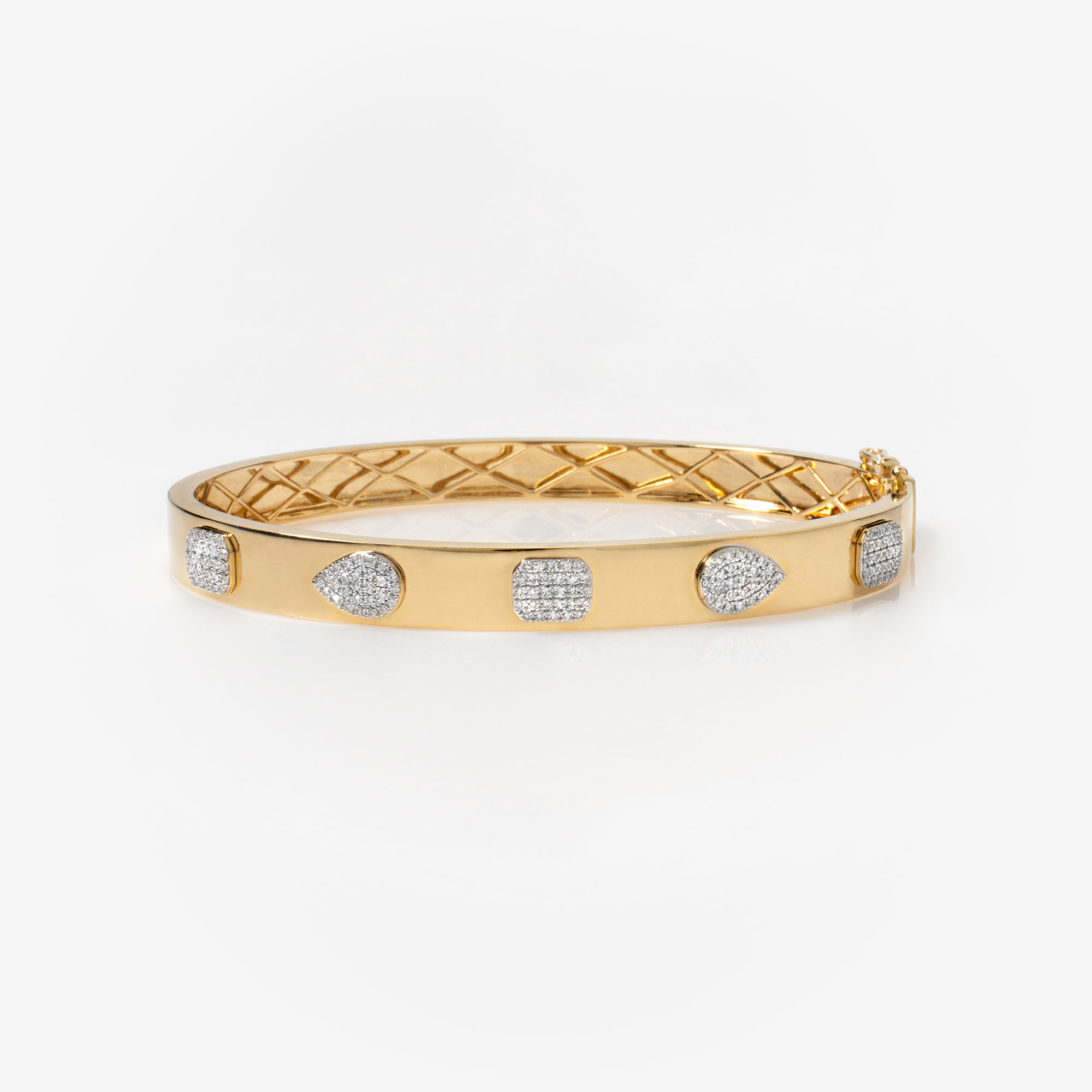Gold bangle with multy shapes made of diamonds | Venetia Vildiridis E-Shop