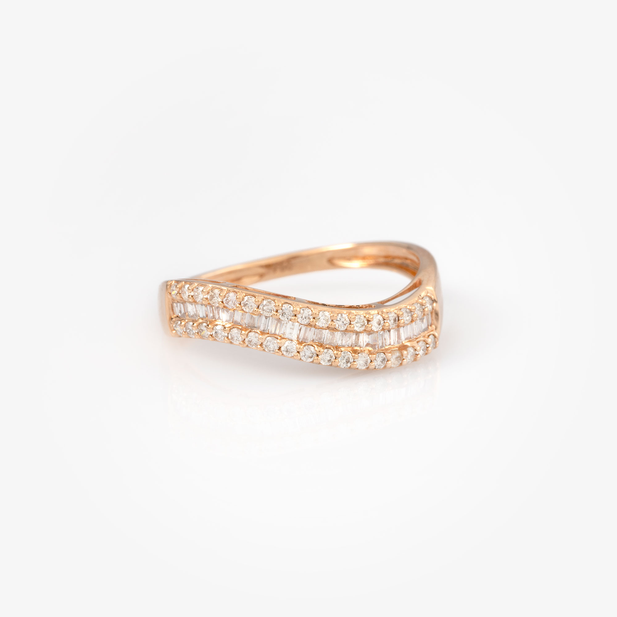 Pink gold wavy band ring with diamonds | Venetia Vildiridis E-Shop